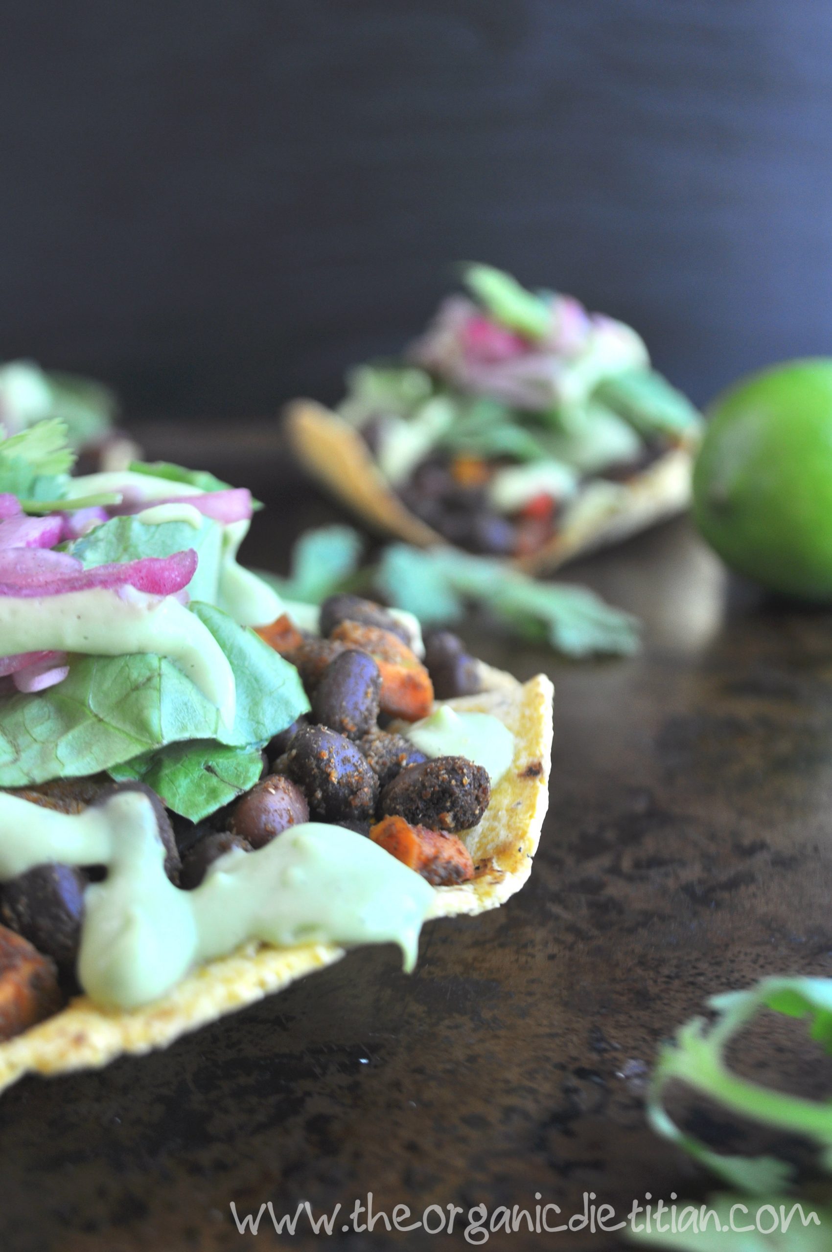Black Bean Tostadas with Pickled Onions and Avocado Cream - The Organic ...