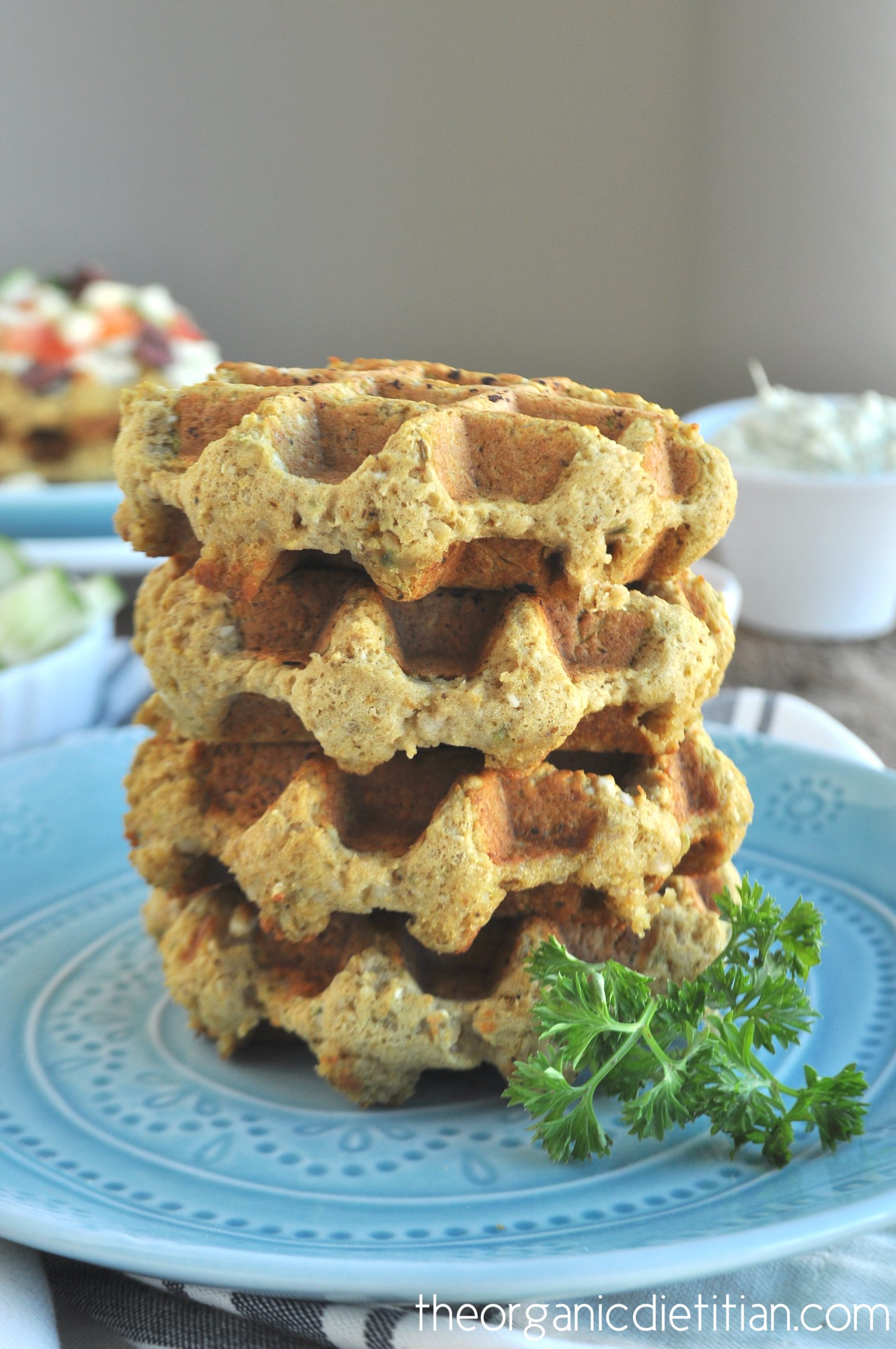 Savory Falafel Waffles with Artichoke Tzatziki - The Organic Dietitian
