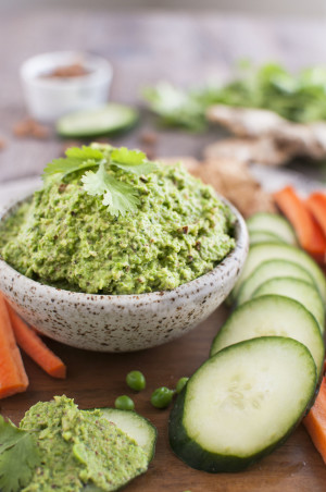 Spring Pea Dip with Almonds, Ginger, and Cilantro - The Organic Dietitian