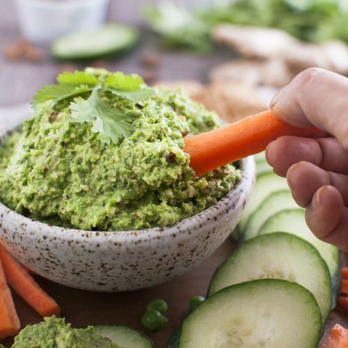 Spring Pea Dip with Almonds, Ginger, and Cilantro - The Organic Dietitian