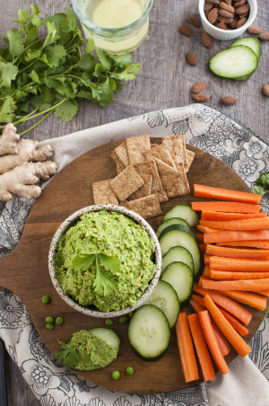 Spring Pea Dip with Almonds, Ginger, and Cilantro - The Organic Dietitian